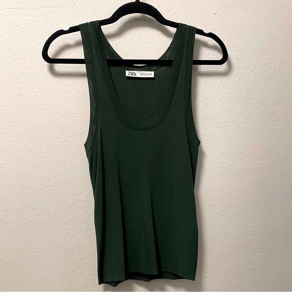 Zara | Tops | Zara Basic Rib King Tank Top Green Size M | Poshmark